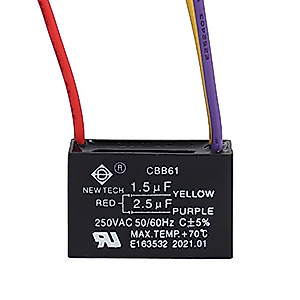 Podoy CBB61 Ceiling Fan Capacitor for Compatible with New TECH 1.5uf 2.5uf 250V AC 3 Wire 2 Pack