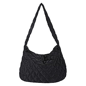 AZURAOKEY Puffer Tote Bag for Women, Candy Colors Quilted Cotton Padded Designer Handbag, Vintage Nylon Crossbody Bags
