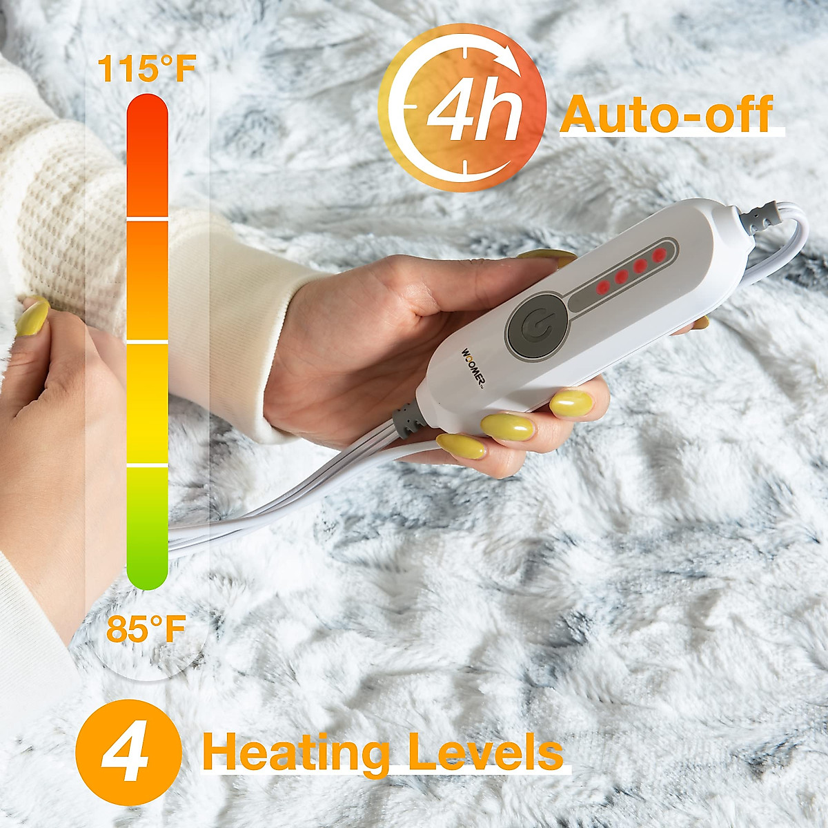 WOOMER Electric Heated Throw Blanket(50"x 60"), Soft Flannel Fast Heating Blanket with Multi-Color Option, 4 Heating Levels & 4H Auto Off, Machine Washable, Over-Heat Protection