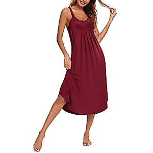 Ekouaer Nightgowns for Women Night Shirt Sleeveless Sleepwear Sleep Dress Cotton Sleepshirt (Wine Red XL)