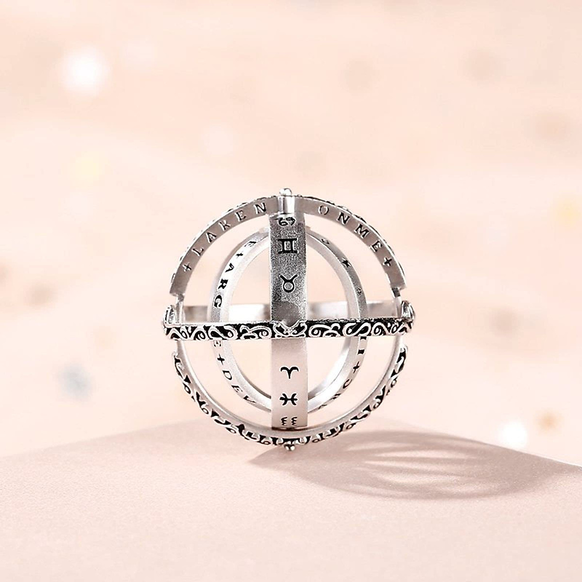 Jeulia Open Astronomical Sphere Ball Ring Men Women Foldable Comic Finger Ring 925 Sterling Silver Chain Necklace Couple Lover Jewelry Gifts (With A Free Chain) (Silver)