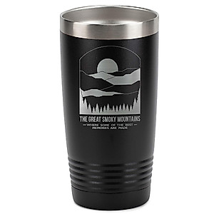 100 North, Polar Camel, United States National Parks, Black 20 Ounce, Stainless Steel, Vacuum Insulated Travel Tumbler Mug With Clear Lid, The Great Smoky Mountains Best Memories Are Made
