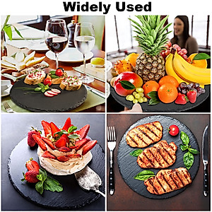 LANIAKEA 3PCS Slate Cheese Board 12 Inch Round Slate Board with Chalk, Slate Charcuterie Boards for Serving Cheese, Sushi, Appetizers, and More (Black)