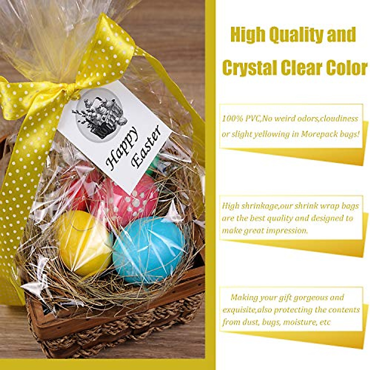 Extra Large Shrink Wrap Bags for Gift Baskets, 32x40 inches Clear PVC Heat Gift Basket Shrink Bags 20Pack