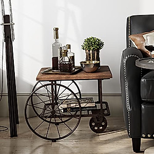 COZAYH Retro Vintage Cart Side Table Mid Century Plant Stand with 2 Tier Open Shelf, Distressed Brown Metal Cart Table Farmhouse Home Décor, Z18005
