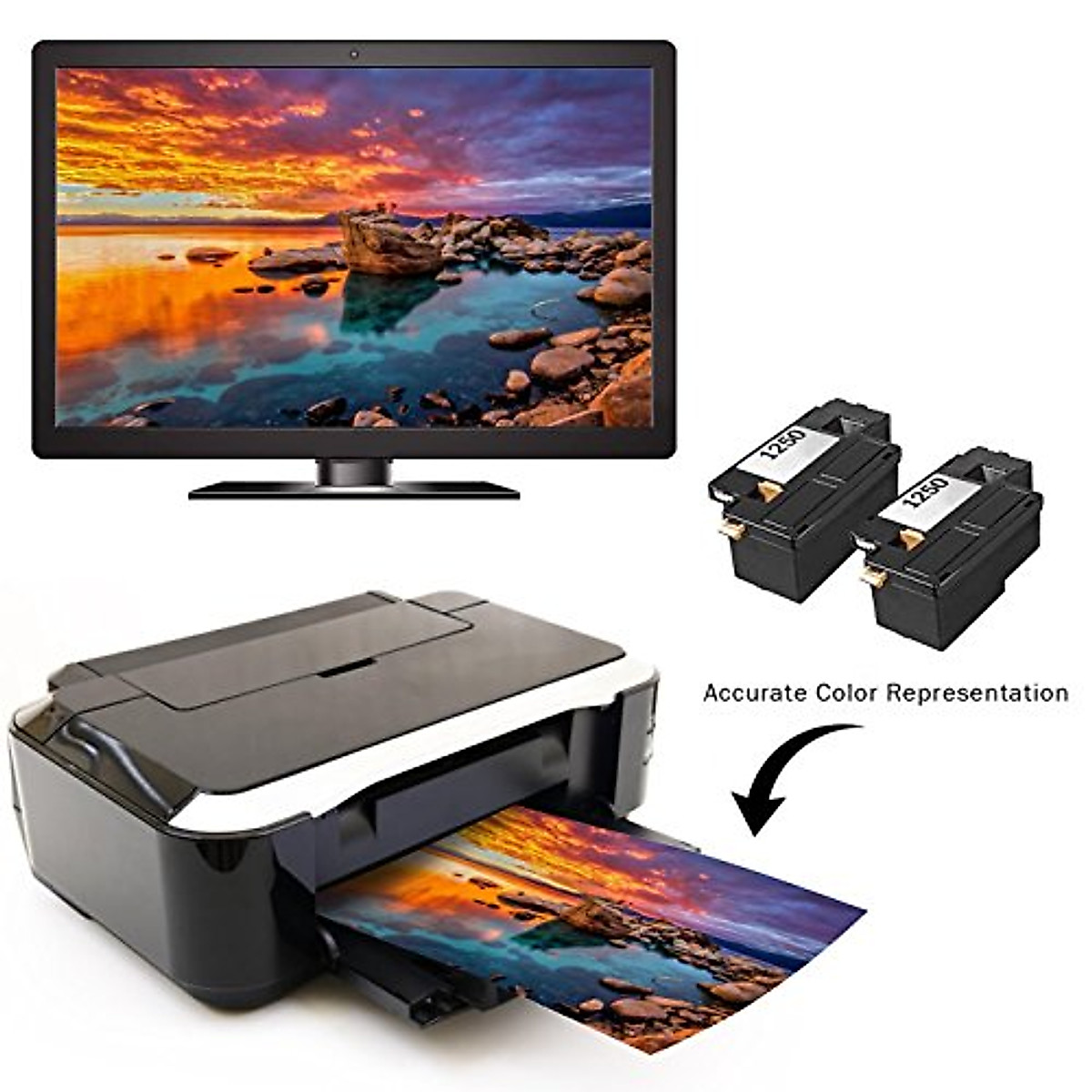 Limeink Compatible Printer Toner Cartridge Replacement for Dell 810wh C1765nf C1765nfw C1760nw 1250c 1355cnw Printer Cartridges Ink for 1250 (2 Black)