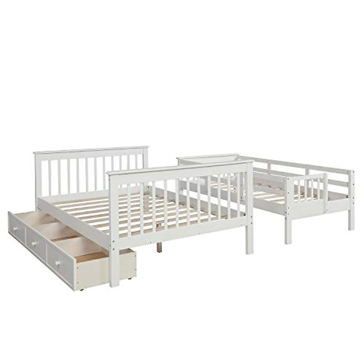 Flieks Twin-Over-Full Bunk Bed with Drawer,4 Storage and Guard Rail, Twin-Over-Full Bunk Bed for Bedroom, Dorm, for Family,Teens,No Box Spring Needed