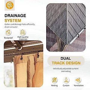 YOLENY 10'x13' Hardtop Gazebo with Galvanized Steel Double Roof, Pergolas Aluminum Frame, Netting and Curtains Included, Metal Outdoor Gazebos for Garden, Patios, Lawns, Parties