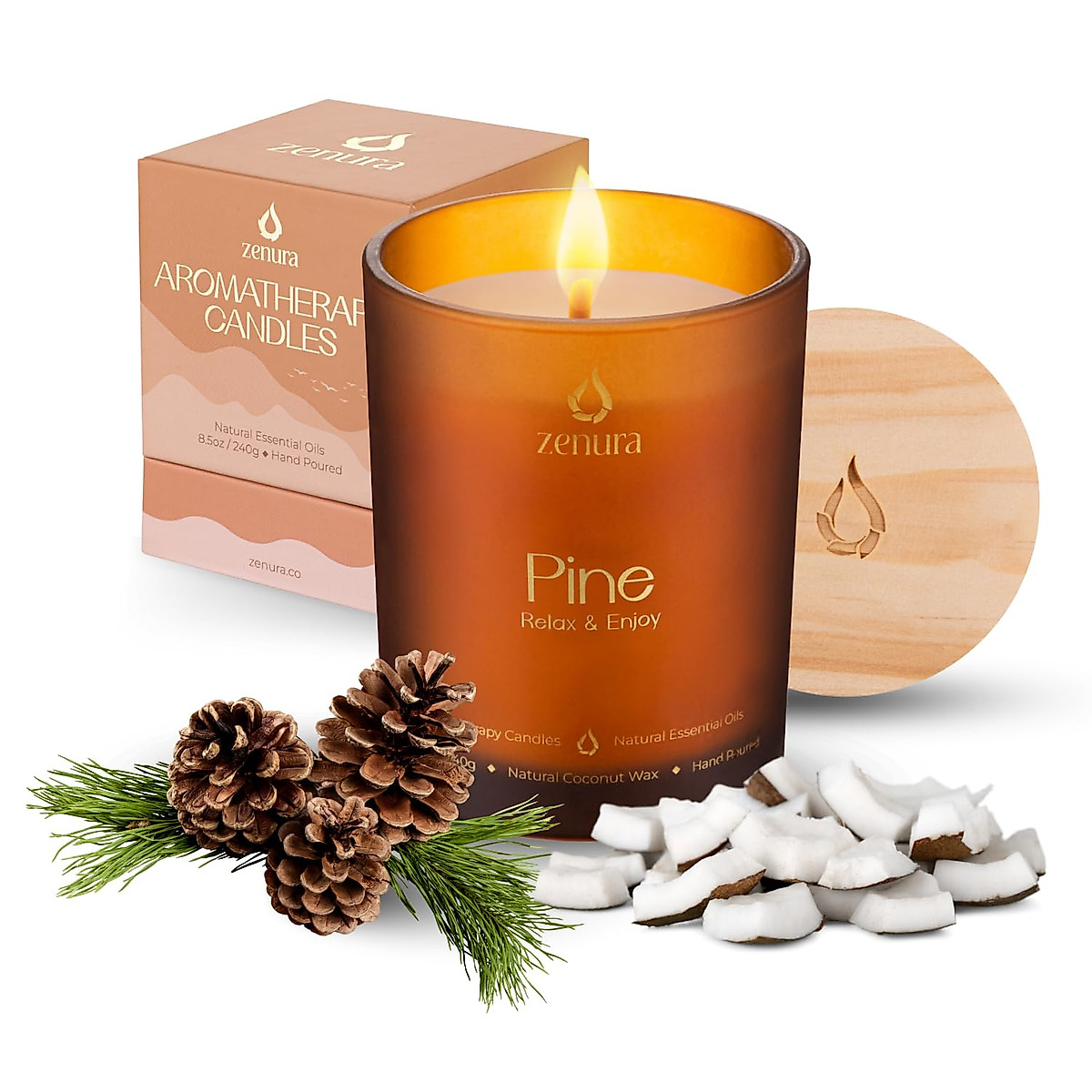 Aromatherapy Pine Scented Candles, Non Toxic Candle for Stress Relief, Home, Meditation, Yoga, Perfect Gifts for Christmas, Fall, Birthday, Men, Women, Pure Essential Oils 8.5 oz