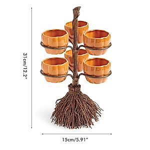 Halloween Pumpkin Snack Bowl Stand,Pumpkin Bowls on Broom,Collapsible Party Trays,Candy Holder Bowl Halloween Party Favor Supplies,Perfect for Serving Snacks,Salad,Dessert,Creative Party Props Decor