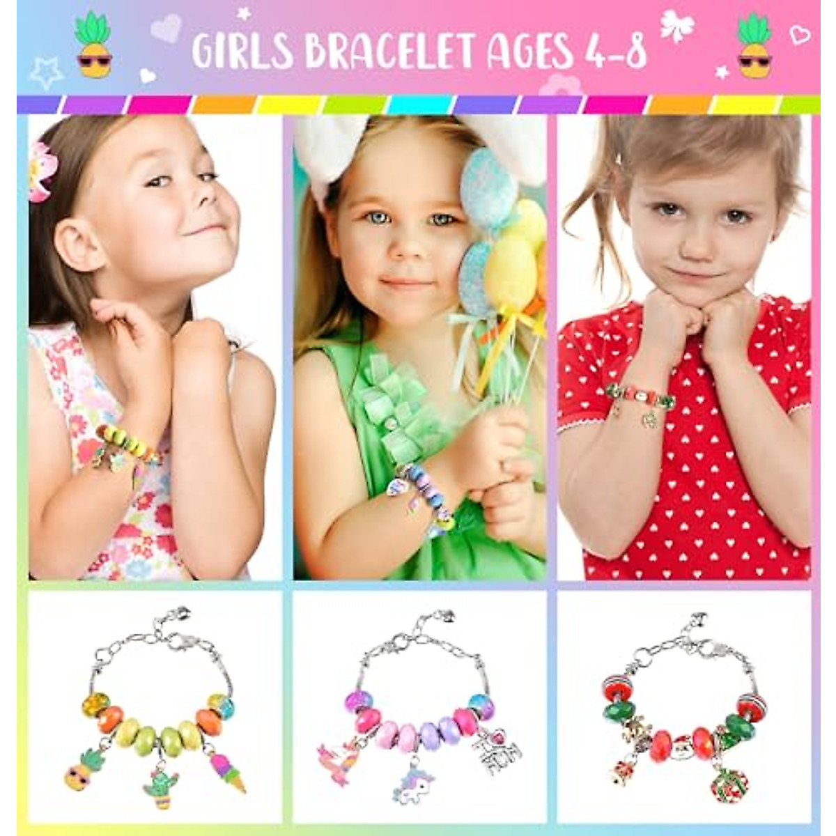 BDBKYWY Girls Charm Bracelet Making Kit - Kids Unicorn Jewelry Supplies Make Set DIY Art Craft Set Birthday Gifts for 3 4 5 6 7 8 Year Old Girl Toys Age 6-8