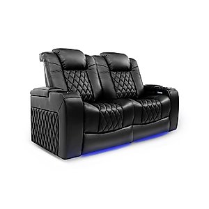 Valencia Tuscany Home Theater Seating | Premium Top Grain Italian Nappa 11000 Leather, Power Reclining, Power Lumbar Support, Power Headrest (Row of 2 Loveseat, Black)