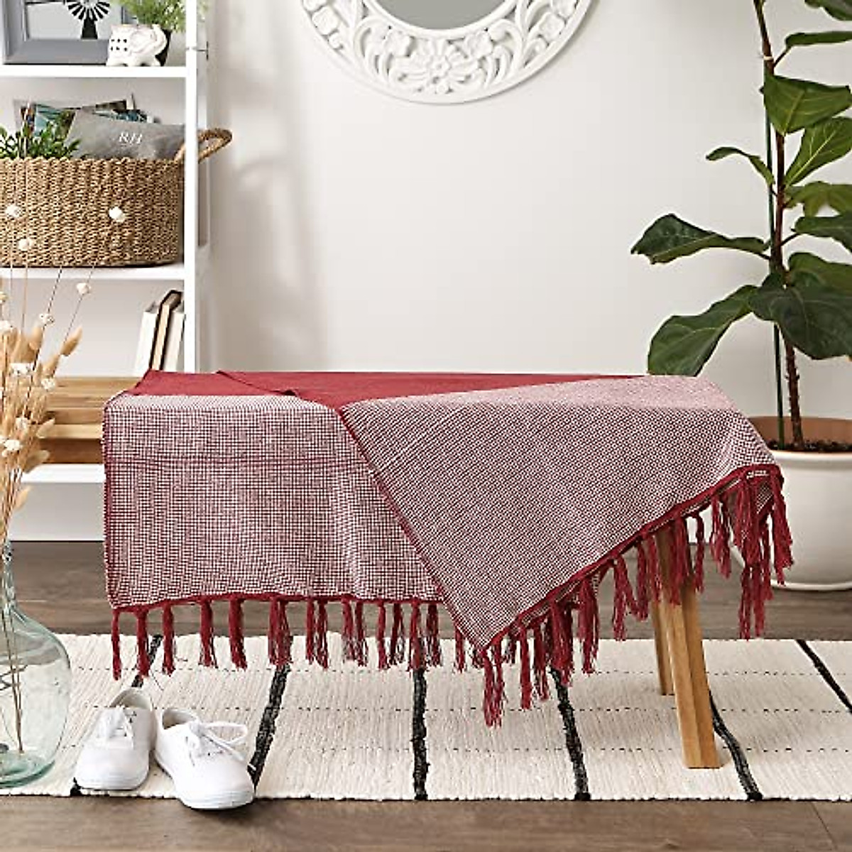 DII Striped Throw Collection Urban Cityscape Border, Barn Red