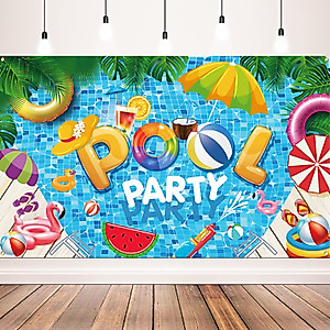Summer Beach Party Decorations, Pool Banner Backdrop for Kids Summer Pool Party Decorations Supplies, 72x43 inch
