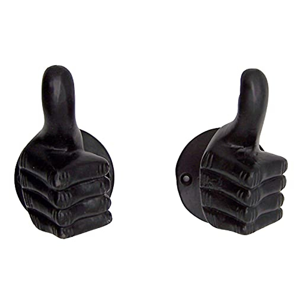 Rustic Weathered Cast Iron Thumbs Up Wall Hooks, Unique Home Décor, Set of 2, 4.5 Inches (Black)