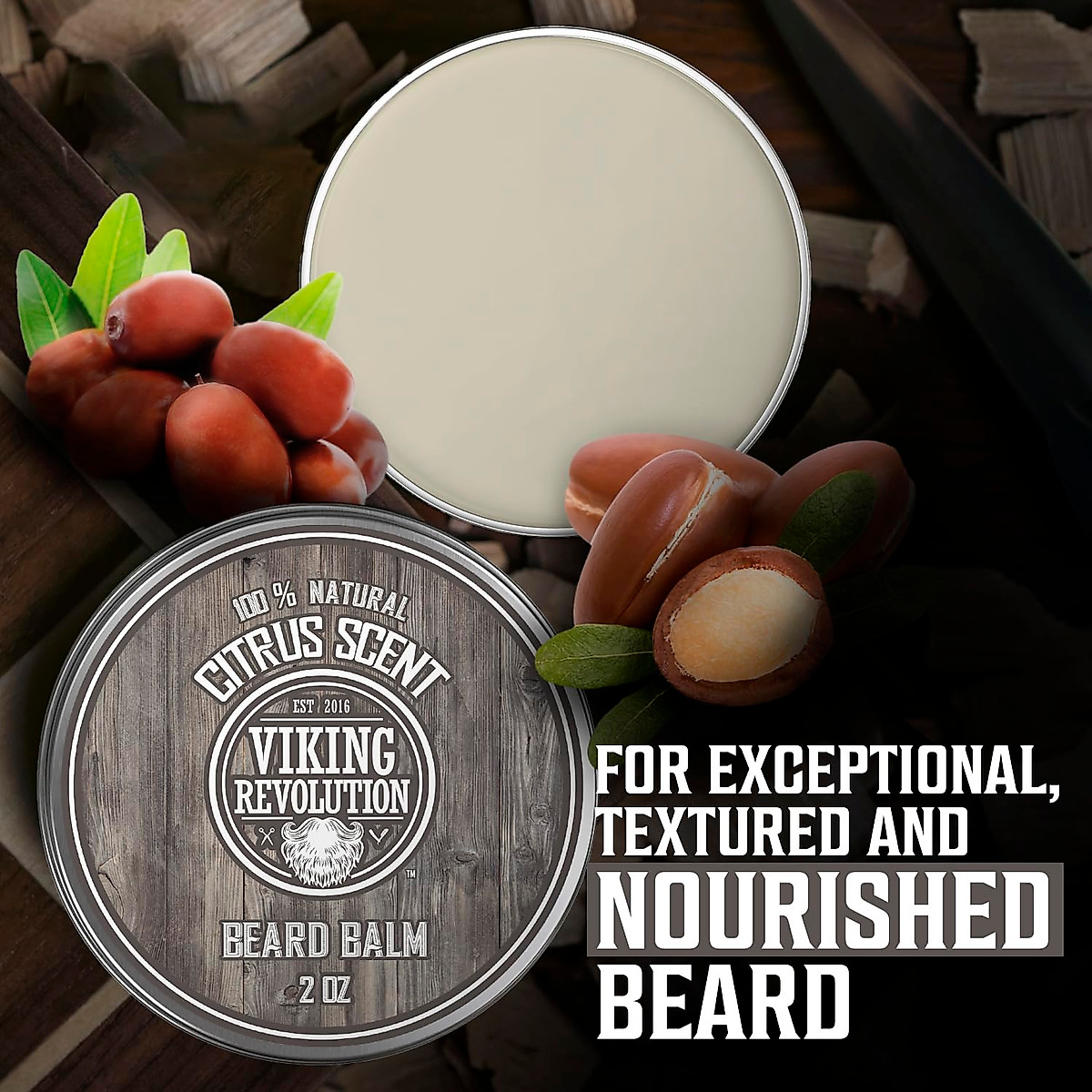 Viking Revolution Citrus Beard Balm - Beard Butter with Argan Oil, Beard Softener for Men with Jojoba Oil - Beard Moisturizer for Men with Beeswax - Beard Wax for Men with Mango Butter (2oz, 2 Pack)