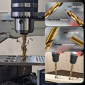 Luckyway 20-Piece 1/16" M35 Cobalt Drill Bits, Jobber Length Twist Drill Bit Set for Hard Metal, Stainless Steel, Cast Iron, Wood and Plastic, with Storage Case