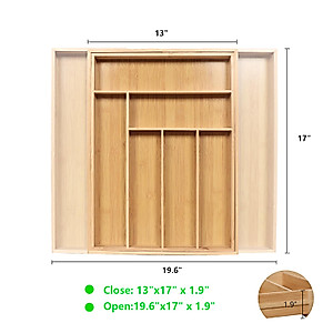 Beolee.Dan Bamboo Adjustable Cutlery Tray,Kitchen Drawer Organizer-Wood Drawer Dividers Organizer for Silverware,Flatware, Knives in Kitchen, Bedroom, Living Room(8 main compartments