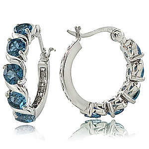 Sterling Silver London Blue Topaz S Design Round Hoop Earrings for Women