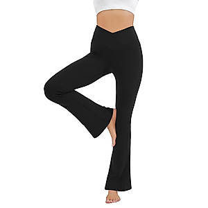 HEGALY Women's Flare Yoga Pants - Crossover Flare Leggings High Waisted Bootcut Bell Bottom Workout Sweatpants Black