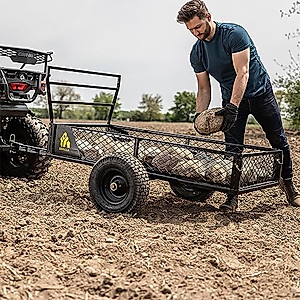 Gorilla Rugged Outdoor ATV Trailer with 1400 Pound Capacity, Removable Sides, and 3-in-1 Tailgate for Hauling Large Loads, Black