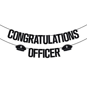 Congratulations Officer Banner, Congrats Officer Banner, Officer Graduation Decorations Supply, Police Academy Graduation Party Black Glitter