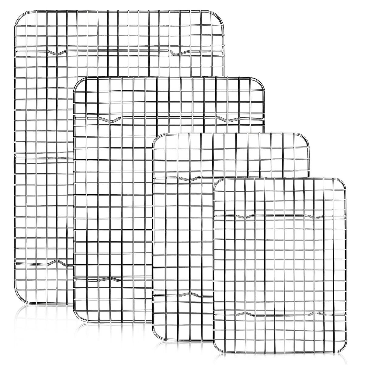 TeamFar Cooling Rack Set of 4, Stainless Steel Grid Cooking Roasting Racks for Various Size Baking Sheet Toaster Oven Pan, Healthy & Heavy Duty, Mirror Finish & Dishwasher Safe