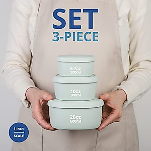 BLUE GINKGO Nesting Silicone Containers - Set of 3 Hard-Shell Silicone Food Storage Containers | BPA Free, Airtight, Dishwasher and Freezer Safe (6.7oz, 10oz, 20oz) - Green