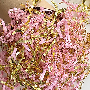 Colors of Rainbow - 3 oz - Gold & Pink - Mixed Color Shred Filler Crinkle Cut Paper for luxury Gift Box Filler Gift Basket Stuffing Shipping Packaging Craft Party Favor Bags (Gold & Pink)