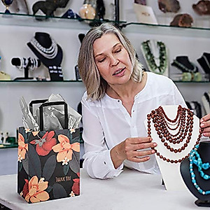 Homeadow Bags - 50 Pcs Thank You Gift Bags, Medium (10"x8"), Paper Shopping Bags For Boutique, Bulk Kraft Paper Bags with Handles, Wedding Favor, Retail Shopping Goody Bags – Black With Tropical Flowers