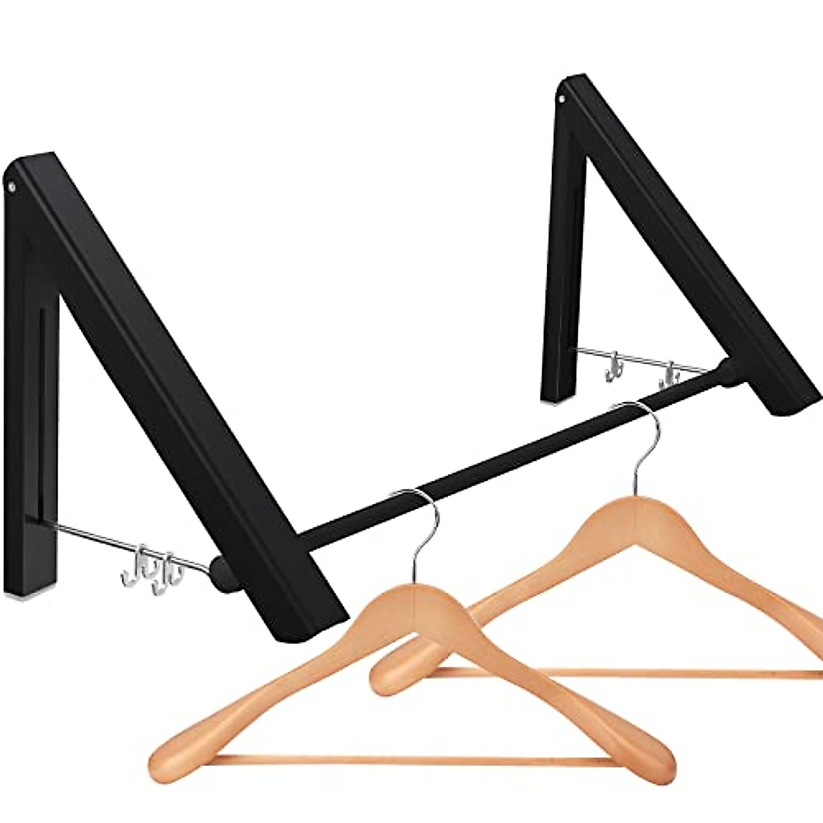Clothes Drying Rack Folding Indoor with 32” Rod, Wall Mounted Foldable Clothes Hanger for Laundry Room, Collapsible Small Laundry Drying Rack for Dryer Room Closet Organization (2 Pack, Black)