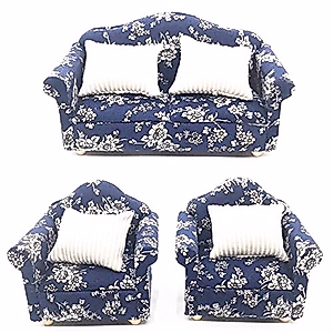 EatingBiting 1:12 Dollhouse Miniature Furniture Sofa 1 Double Sofa + 2 Single Sofa 3Pcs Set Living Room 1:12 Dollhouse Miniature Furniture Single Sofa Chair