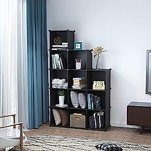 C&AHOME Cube Storage Organizer, 12-Cube Shelves Units, Closet Cabinet, DIY Plastic Modular Book Shelf, Ideal for Bedroom, Living Room, Office, 36.6" L x 12.4" W x 48.4" H Black SHS3012B