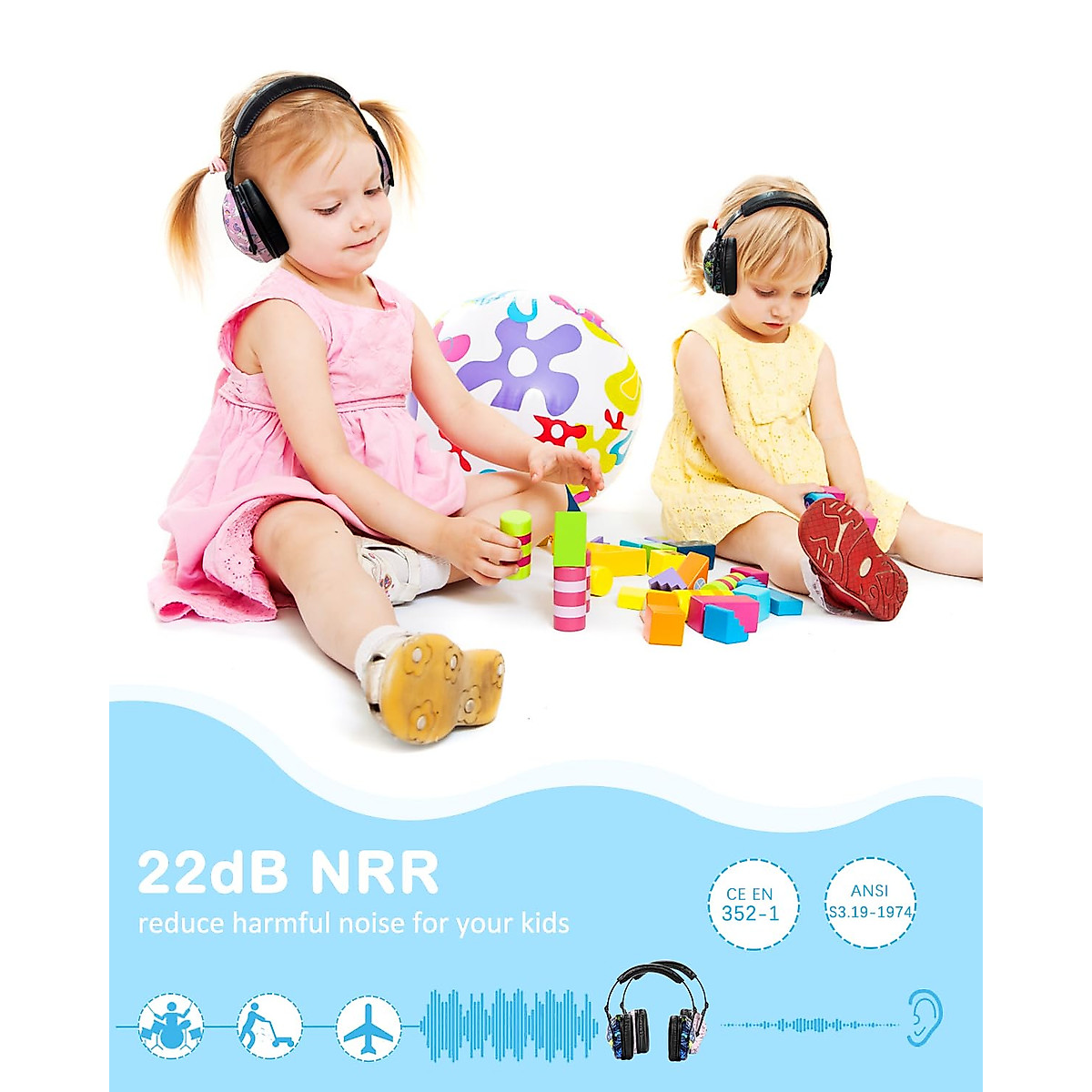 ZOHAN Kids Ear Protection 2 Pack, Hearing Protection Safety Ear Muffs for Children Have Sensory Issues, Adjustable Noise Reduction Earmuffs for Concerts, Fireworks, Air Shows(Rap&Unicorn)