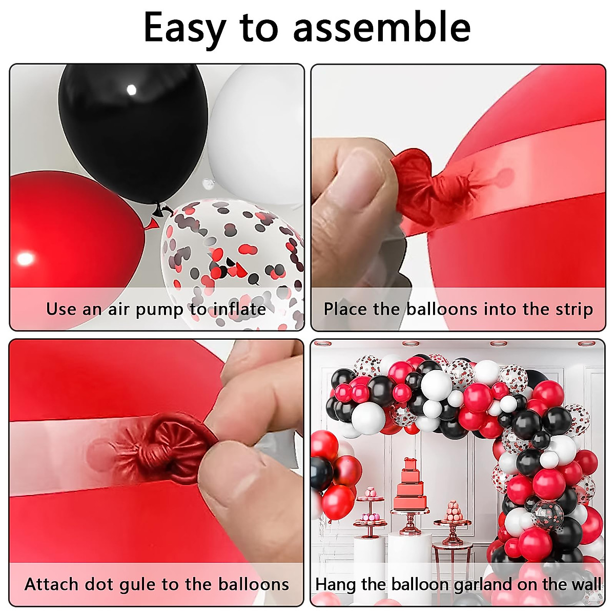 YOYOWY 133 pcs Red Black and White Latex Balloons, Black Red Confetti Balloons Garland Arch Kit for Birthday Baby Shower Party Wedding New Year Decorations