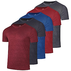 5 Pack Men’s Active Quick Dri Dry Fit Crew Neck T Shirts Athletic Running Gym Workout Short Sleeve Tee Tops Camisas para Hombres Summer