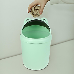 DEARMAMY Cute Frog Trash Can Plastic Wastebasket Kawaii Waste Garbage Bin with Lid Bathroom Trash Can Garbage Basket Bin Rubbish Container Under Desk Trash Bin for Kid Room