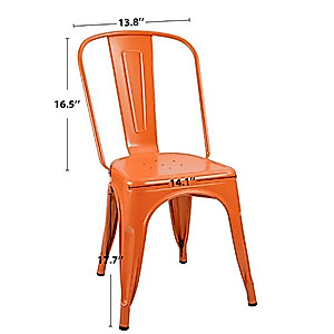 Furmax Metal Chairs Indoor/Outdoor Use Stackable Chic Dining Bistro Cafe Side Chairs Set of 4 (Orange)