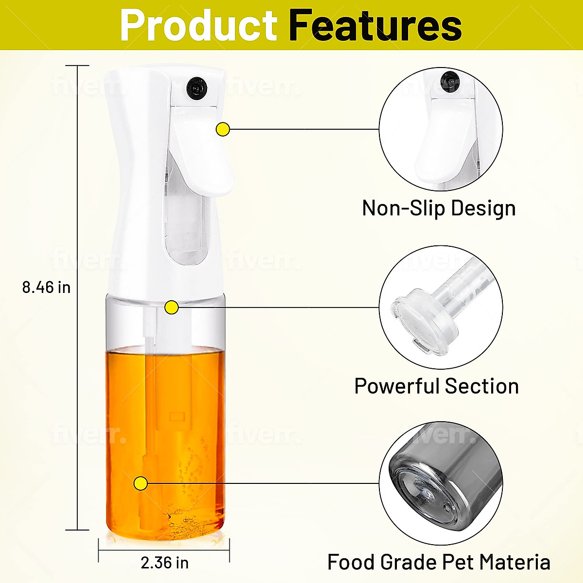 Oil Sprayer Glass Bottle for Cooking, 200ml, Reusable, Food Grade for Air Fryer, Salad, Baking, Frying, BBQ