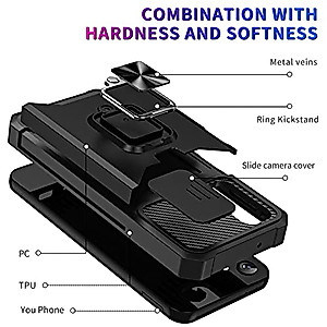 Jusy for Samsung Galaxy A14 5G Case & 2 Screen Protectors, with Sliding Camera Cover, Card Holder Slot and Magnetic Kickstand Ring, Heavy Duty Military Grade Protection Cover, 2023 Black