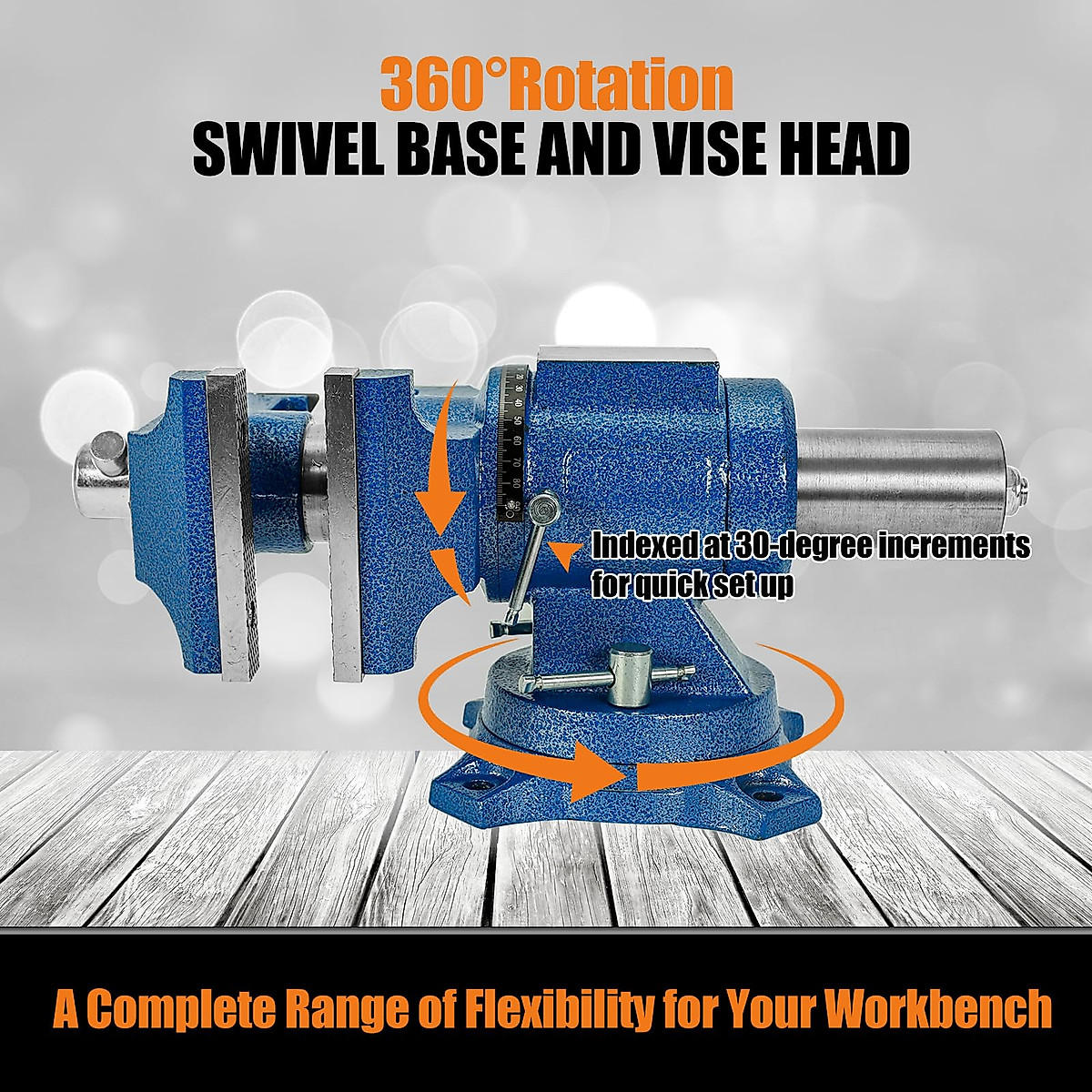 EASYBERG 5" Bench Vise with 5 inch Jaw Width 5 inch Jaw Opening 4 inch Throat Depth Ductile Iron, Multi-Purpose 360 Degree Head and Swivel Base Bench Vice with Anvil and Scale