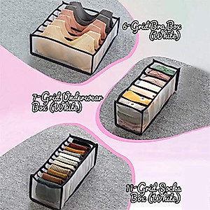 Underwear Organizer - Drawer Dividers, Set of 3 Includes 6+7+11 Cell Collapsible Closet Cabinet Storage Boxes for Organizing Lingerie, Underwear, Bras, Socks, Ties(6+7+11 Cell, Gray)