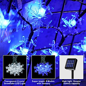 Snowflake Solar String Lights, 50LED 23ft 8 Modes Waterproof Solar Powered String Fairy Lights for Patio Home Gardens Outdoor Holiday Christmas Tree Party Decorations (Blue)