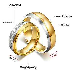 ANAZOZ Hers & Women's Ring for Love Titanium 18K Gold-Plated Wedding Engagement Band 6mm US Size 8