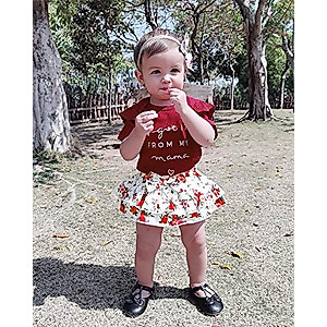 Mioglrie Newborn Baby Girl Clothes Romper Shorts Set Ruffle Infant Girl Clothes Knitted Baby Girls' Clothing Daddys Little Girl Baby Clothes Maroon Baby Clothes Girl 0-3 Months