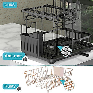 SouAny 2 Tier Dish Drying Rack with Drainboard, Large Dish Organizer and Strainer Set for Kitchen Counter with Mat, Wine Glass Holder and Utensil Holder
