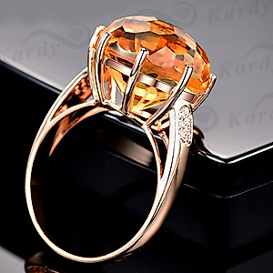 Kardy Amazing Women's Solid 14K Rose Gold Natural Citrine Gemstone Prong Diamond Wedding Engagement Ring Sets