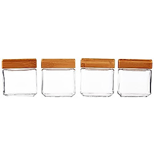 Anchor Hocking 1-Quart Stackable Jars with Bamboo Lids, Set of 4, Clear Glass -