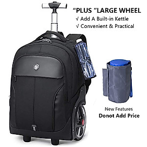 AOKING 18/20 Inch Large Wheeled Water Resistant Travel School Business Rolling Wheeled Backpack with Laptop Compartment Bag (20 inch, Black)