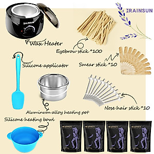 IRAINSUN Waxing Kit for Women Man, Wax Warmer for Hair Removal, Waxing Machine Easy to use Accessories Complete
